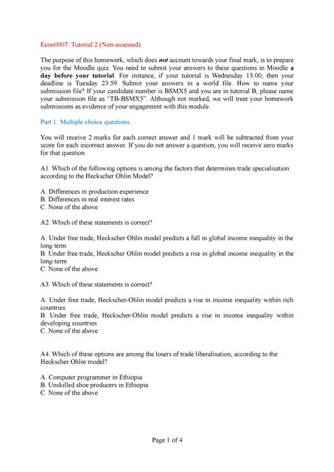 Econ Tutorial Questions To Help Econ Tutorial Non Assessed The Purpose Of This