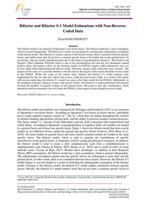 Pdf Bifactor And Bifactor S 1 Model Estimations With Non Reverse
