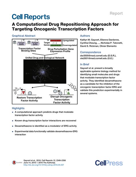 Pdf A Computational Drug Repositioning Approach For Targeting Oncogenic Transcription Factors