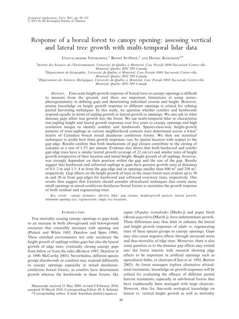 Pdf Response Of A Boreal Forest To Canopy Opening Assessing Vertical And Lateral Tree Growth