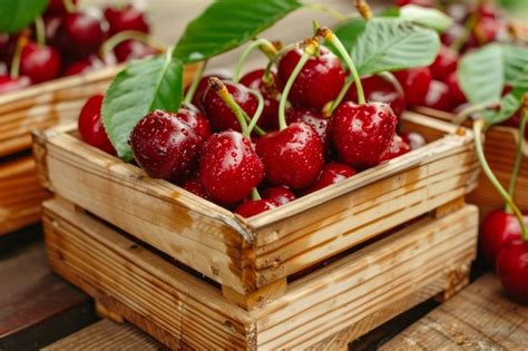 Premium Photo Ripe Cherries In Wooden Crates Rustic Warehouse Setting For Cozy Food Advertisement