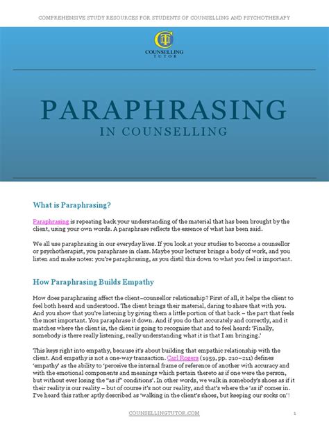 Paraphrasing In Counselling Pdf Empathy Psychotherapy
