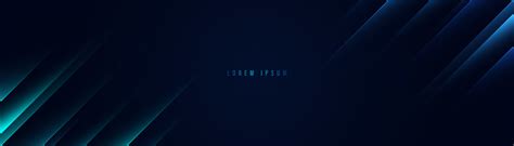 반짝이는 파란색 밝은 대각선이있는 추상적 인 진한 파란색 수평 배너 배경 빛나는 네온 라인이있는 현대적인 역동적 인 대각선 줄무늬 미래 지향적 인 기술 개념 벡터 일러스트