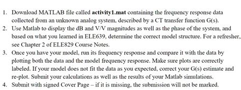 Solved 1 Download Matlab File Called Activity1mat Containing The