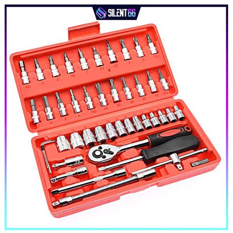 READY STOCK 46pcs Chrome Vanadium Socket Set Tool Box Set Ratchet Spanner Wrench Set SOCKET