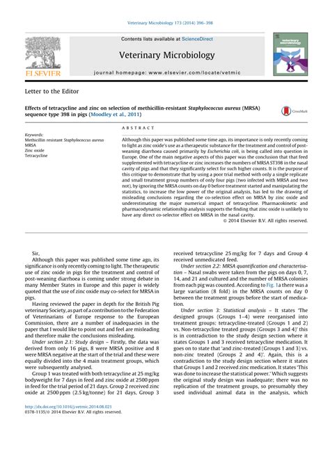 Pdf Effects Of Tetracycline And Zinc On Selection Of Methicillin Resistant Staphylococcus