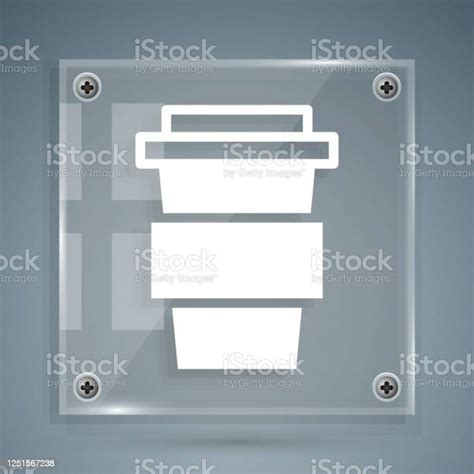 화이트 커피 컵 회색 배경에 고립 된 아이콘을 이동합니다 정사각형 유리 패널 벡터 일러스트레이션 공란에 대한 스톡 벡터 아트 및