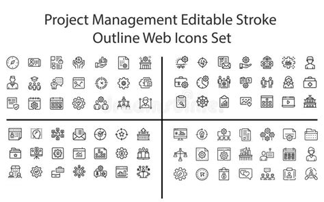 Project Management Editable Stroke Outline Web Icons Set Outline Icon Stock Illustration