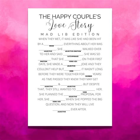 Bridal Mad Libs Printable Bridal Shower Game The Happy Couples
