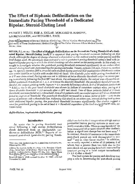 Pdf The Effect Of Biphasic Defibrillation On The Immediate Pacing Threshold Of A Dedicated