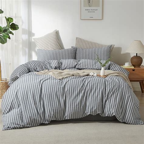 Xinmianfang Striped Duvet Cover Set Queen Size 3 Piece 100