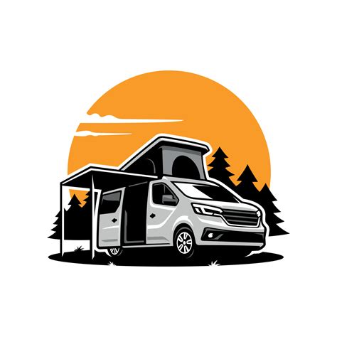 Camping Car Camper Van With Pop Up Tent And Awning Illustration Logo Vector 11376529 Vector Art