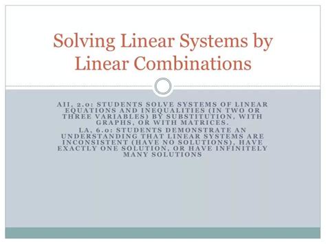 Ppt Solving Linear Systems By Linear Combinations Powerpoint Presentation Id6516783
