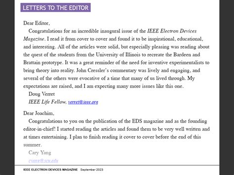 Ieee Electron Devices Magazine September 2023letters To The Editor