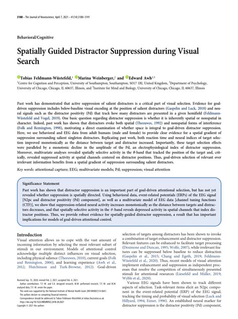 Pdf Spatially Guided Distractor Suppression During Visual Search