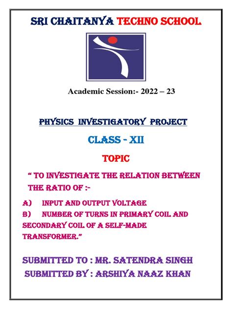 Physics Investigatory Project Class 12th Pdf Transformer Inductor