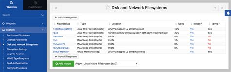 Disk And Network Filesystems Webmin