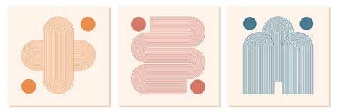 기하학적 무지개 태양 라인으로 설정 추상적 인 현대 미학 배경 지구 톤 파스텔 색상 보호 벽 장식 미드 센추리 모던 미니멀리스트