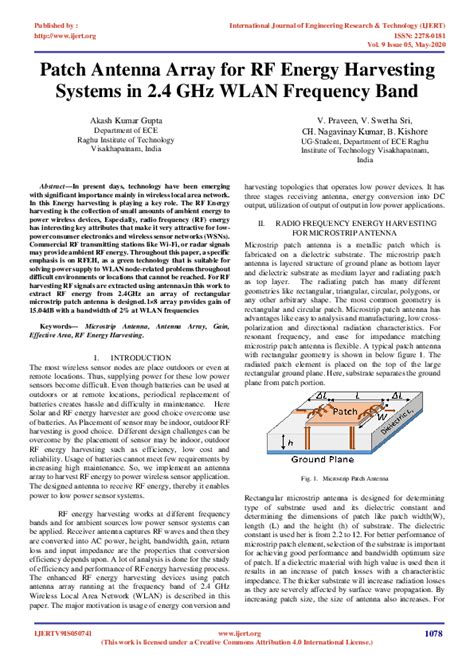 Pdf Patch Antenna Array For Rf Energy Harvesting Systems In 24 Ghz