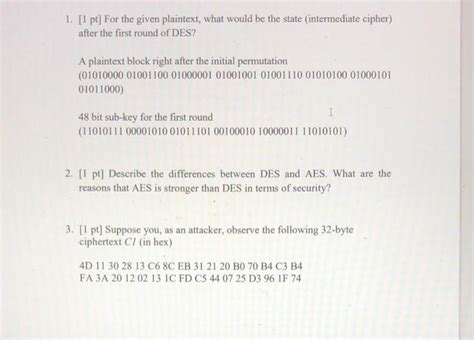 Solved 1 1 Pt For The Given Plaintext What Would Be The