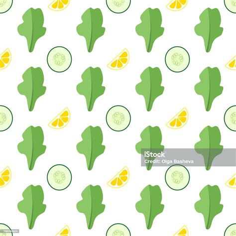 원활한 벡터 패턴 오이와 레몬 조각 흰색 배경에 양상추 건강한 채식 음식 건강한 생활방식에 대한 스톡 벡터 아트 및 기타 이미지 건강한 생활방식 건강한 식생활 날것