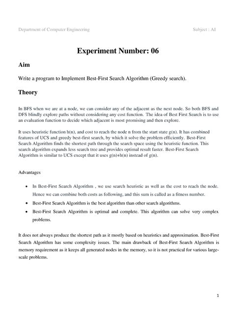 Experiment 6 Ai Department Of Computer Engineering Subject Ai 1 Experiment Number 06 Aim