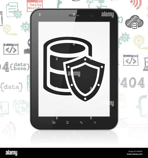 Database Concept Tablet Computer With Database With Shield On Display