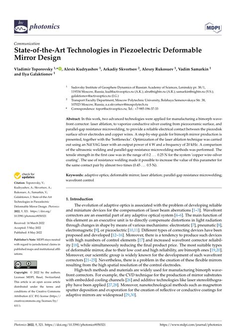 Pdf State Of The Art Technologies In Piezoelectric Deformable Mirror Design