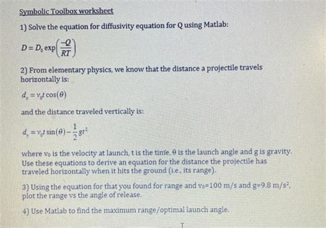 Solved Symbolic Toolbox Worksheet 1 Solve The Equation For