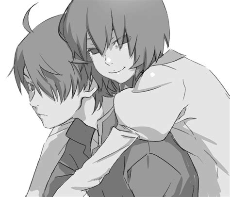 Araragi Koyomi And Oshino Ougi Monogatari Drawn By Iniooooo Danbooru