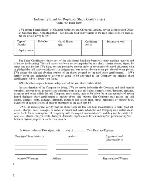 Request For Duplicate Share Certificate Due To Loss Of Original Pdf