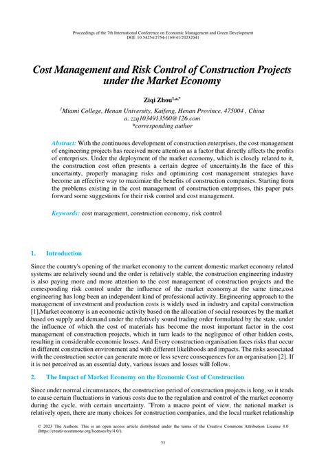 Pdf Cost Management And Risk Control Of Construction Projects Under The Market Economy