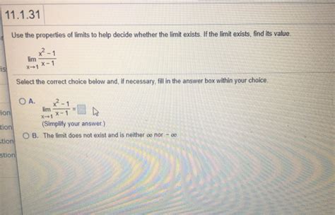 Solved 11 1 31 Use The Properties Of Limits To Help Decide