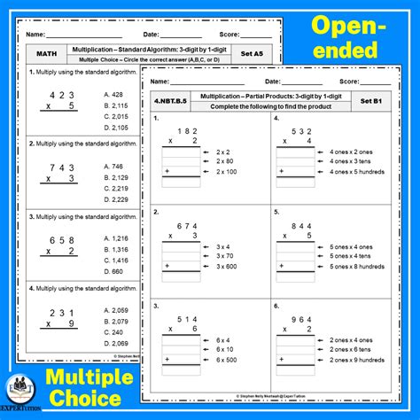 3 Digit By 1 Digit Multiplication Assessment Worksheets Area Worksheets Library