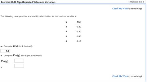 Solved Exercise 05 16 Algo Expected Value And Variance Chegg Com