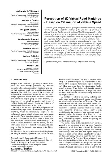 Pdf Perception Of 3d Virtual Road Markings Based On Estimation Of Vehicle Speed
