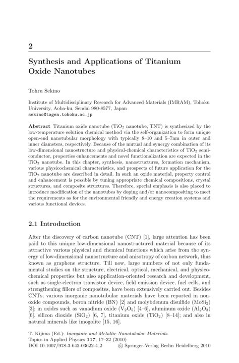 Pdf Synthesis And Applications Of Titanium Oxide Nanotubes