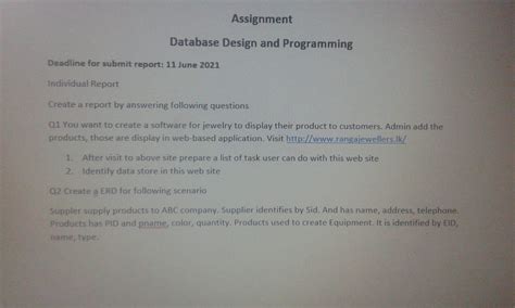 Solved Assignment Database Design And Programming Deadline