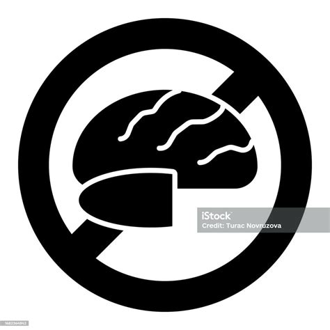 금지된 빵 단단한 아이콘 다이어트 개념 흰색 배경에 글루텐 프리 음식 기호 글리프 스타일의 모바일 개념 웹 디자인으로 금지된 빵 덩어리 기호 벡터 그래픽 0명에 대한 스톡