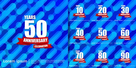 1090주년 기념 엠블럼 세트 파란색 액체 배경에 빨간 리본이있는 기념일 우아함 로고 축하 인사말 및 초대 장용 벡터 일러스트 템플릿 디자인 30th Anniversary에