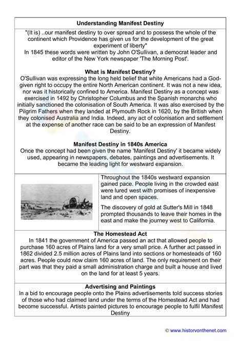 Understanding Manifest Destiny Worksheet