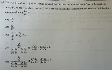 Solved Let U X Y And V X Y Be Real Valued Differentiable Chegg Com