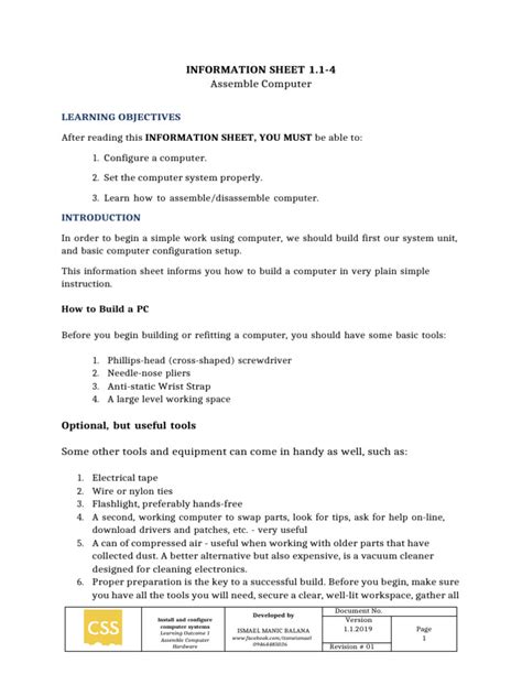 11 4 Assemble Computer Hardware529 Pdf Usb Electronics