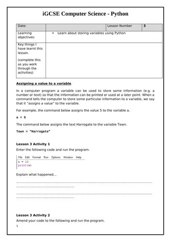 Using Variables In Python Programs Teaching Resources