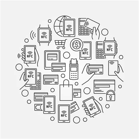 얇은 선 스타일의 Nfc 결제 벡터 라운드 개념 그림 프리미엄 벡터