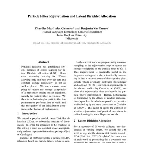 Particle Filter Rejuvenation And Latent Dirichlet Allocation Acl Anthology