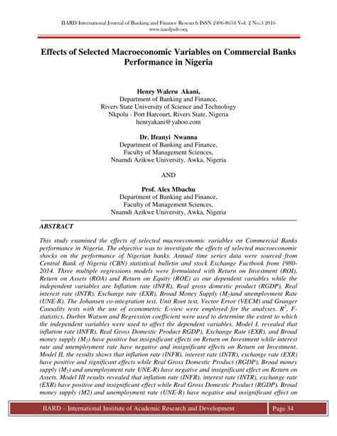 Pdf Effects Of Selected Macroeconomic Variables On Commercial Banks Performance In Nigeria