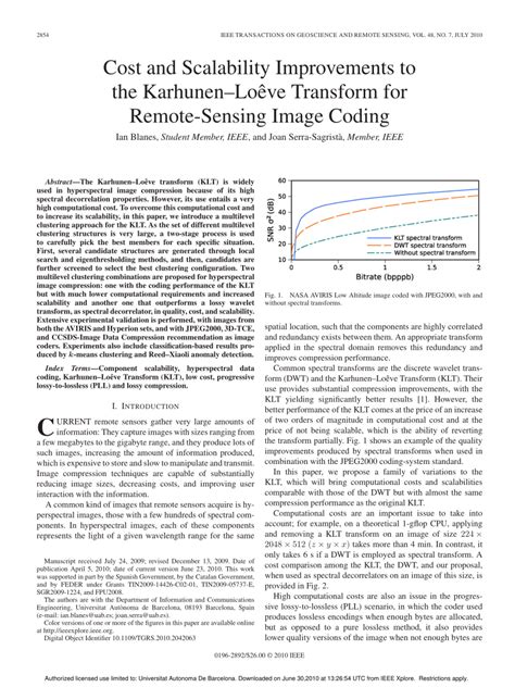 Pdf Cost And Scalability Improvements To The Karhunenloêve Transform