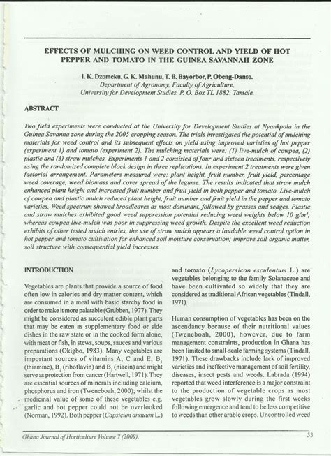 Pdf Effects Of Mulching On Weed Control And Yield Of Hot Pepper And Tomato In The Guinea
