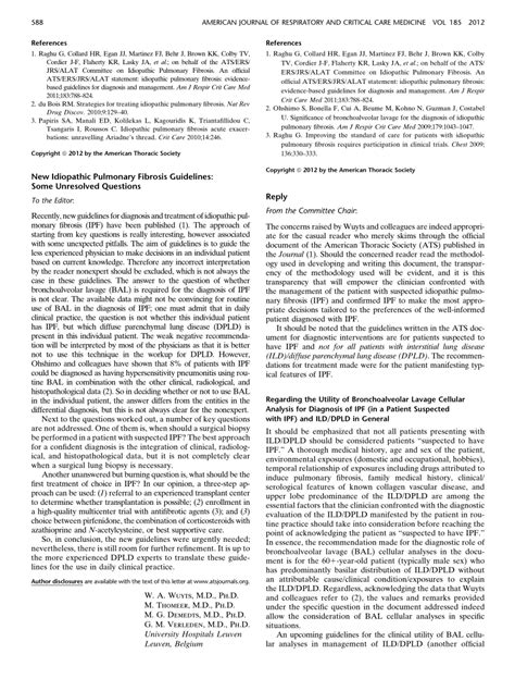 Pdf New Idiopathic Pulmonary Fibrosis Guidelines Some Unresolved Questions